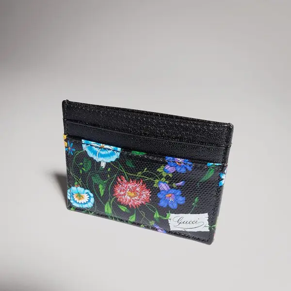 Gucci Flora-motif Card Case Fabric - Black