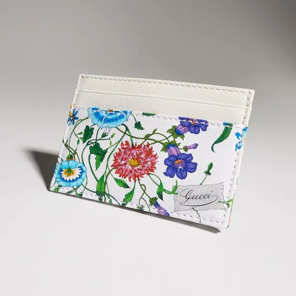 Gucci Flora-motif Card Case Fabric - White