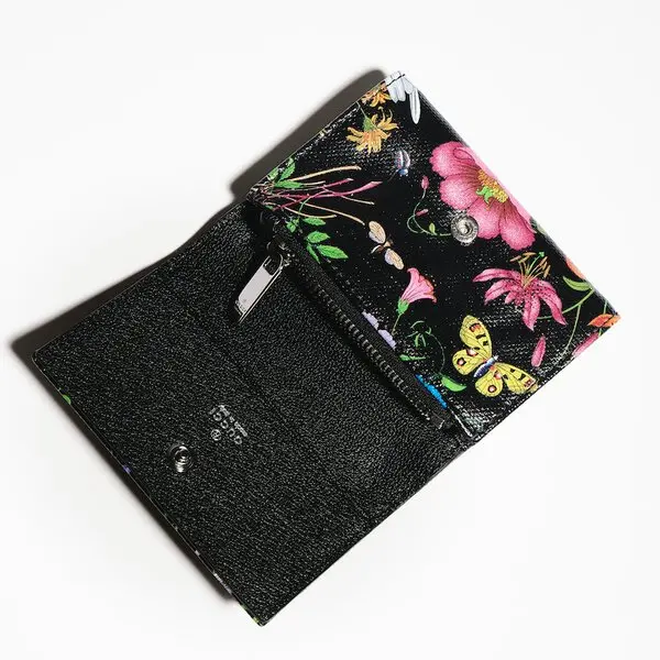 Gucci Flora-motif Bi-fold Card Case Fabric - Black