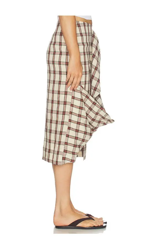 RÓHE Draped Check Linen Midi Skirt - Red Table Check
