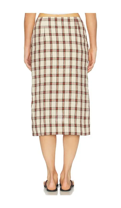 RÓHE Draped Check Linen Midi Skirt - Red Table Check