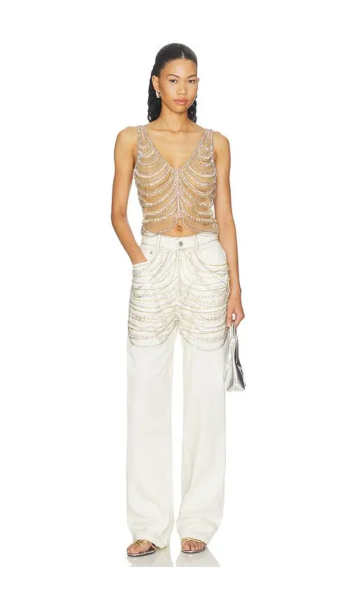 Lapointe Draped Crystal Embroidery V Neck Tank