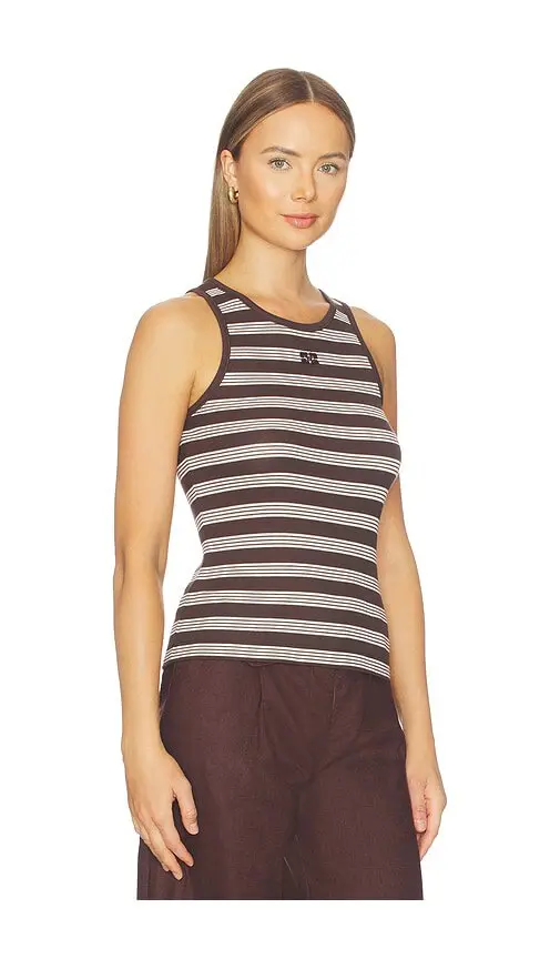 GANNI Striped Cotton Rib Tank Top - Mole