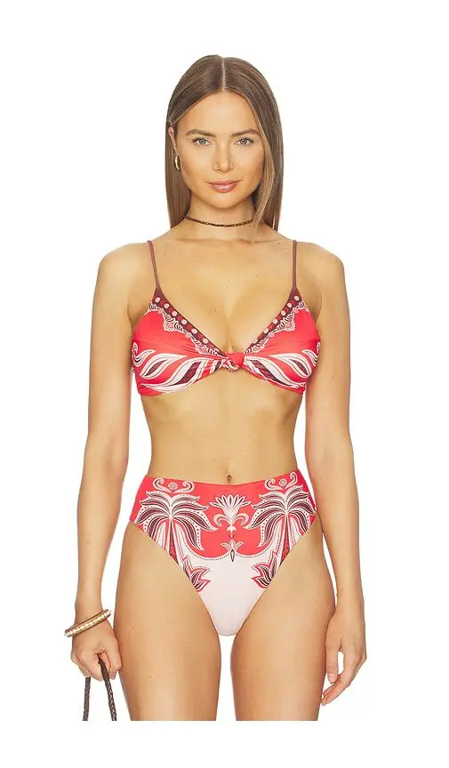 Farm Rio Bandeau Bikini Top Printed - Ainika Garden Red