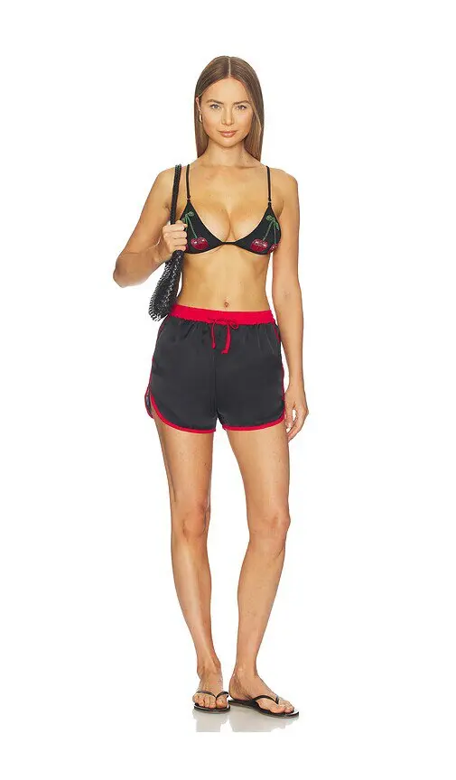 LESLIE AMON Cherry Embellished Bikini Top - Black