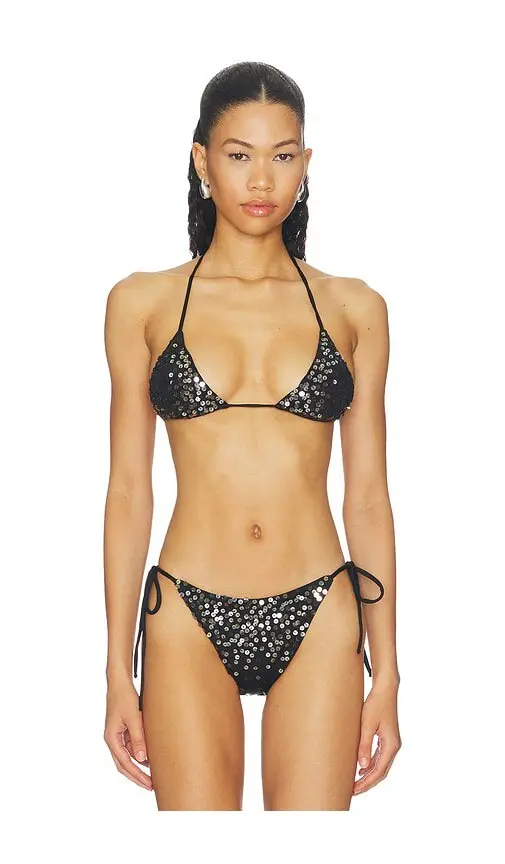 LESLIE AMON Scorpio Bikini Top - Shiny Black