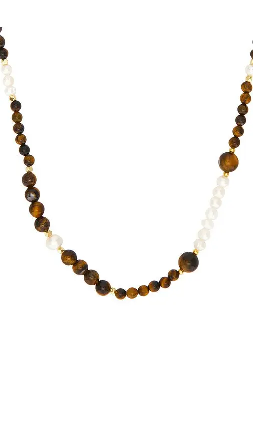 AMBER SCEATS Praia Necklace With Tiger's Eye And Faux Pearls