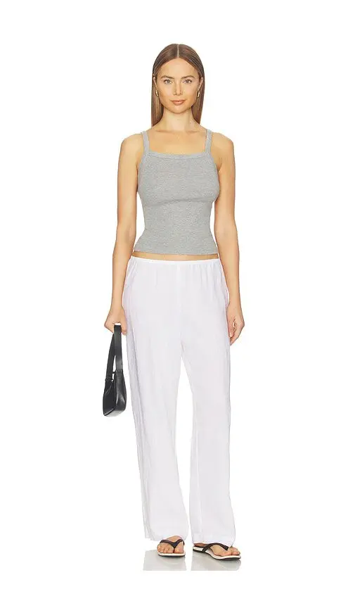Donni. Baby Rib Square Neck Tank - Heather Grey