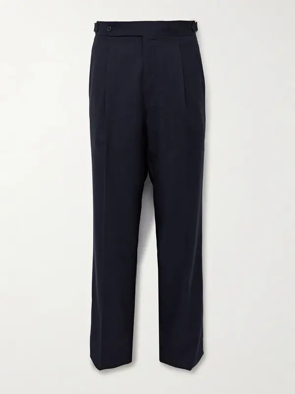 STOFFA Straight-leg Pleated Wool Trousers - Blue