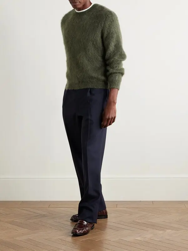 STOFFA Straight-leg Pleated Wool Trousers - Blue
