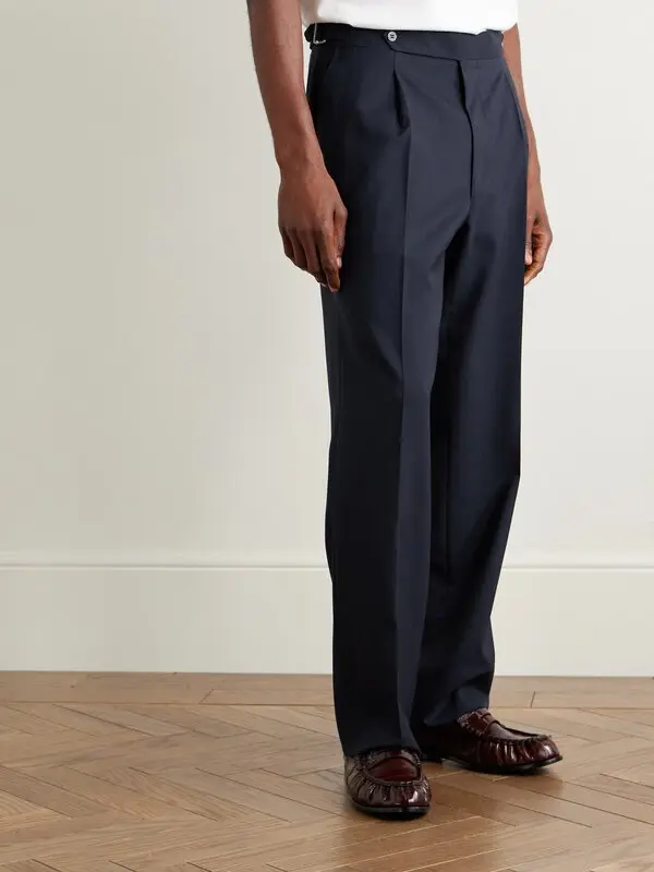 STOFFA Straight-leg Pleated Wool Trousers - Blue
