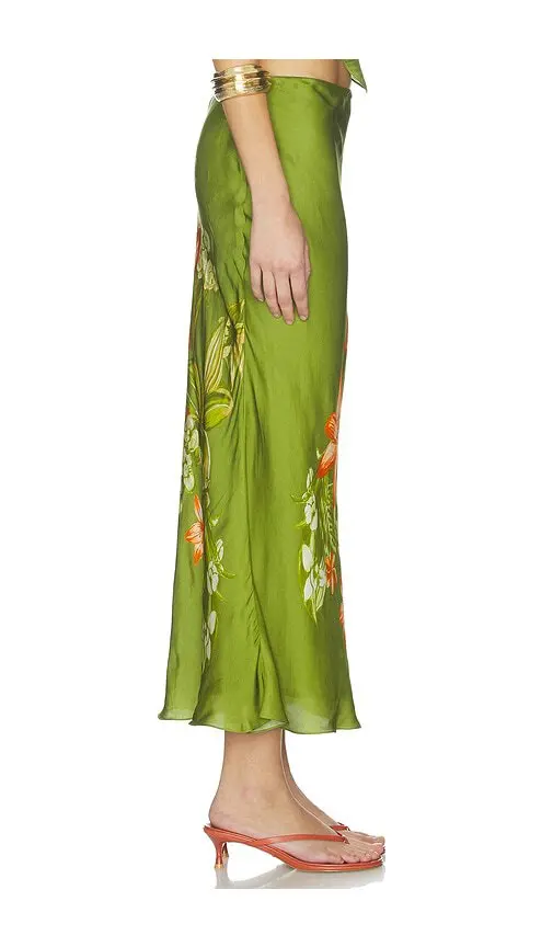 Rococo Sand Floral Print Midi Skirt - Green