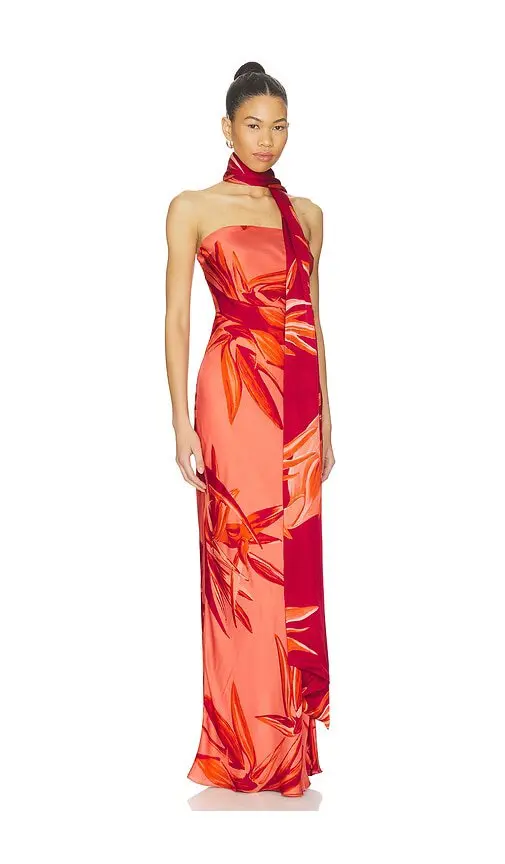 Rococo Sand Strapless Printed Maxi Dress With Scarf