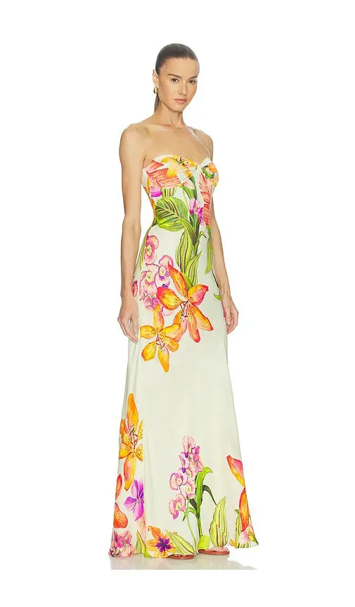 Rococo Sand Strapless Tropical Print Maxi Dress