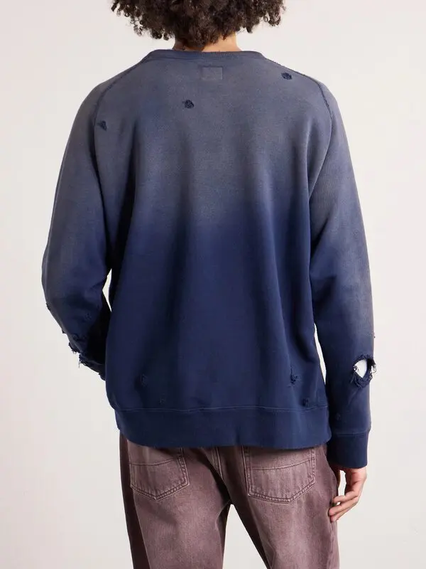 Needles Logo-print Distressed Cotton-jersey Sweatshirt - Blue