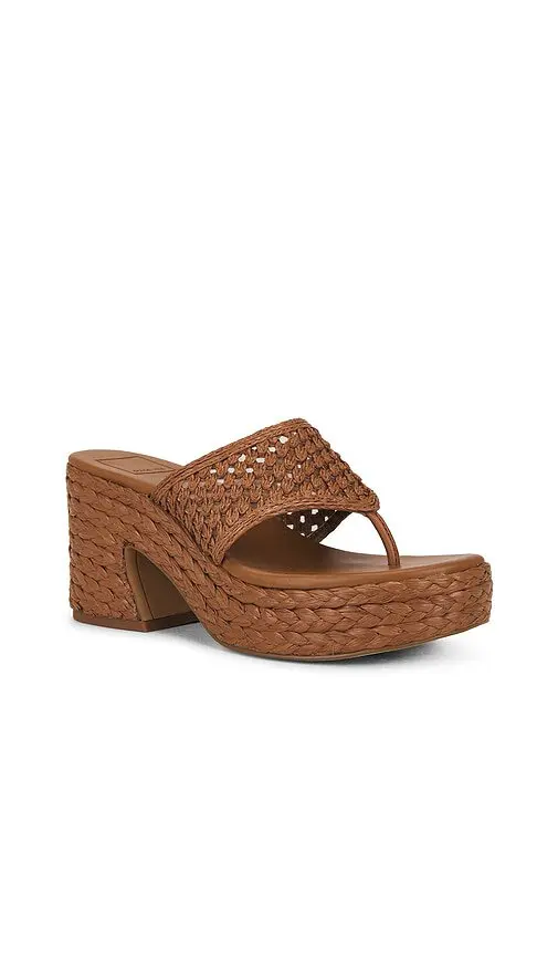 Dolce Vita Raffia Platform Heel Sandals - Mid Brown