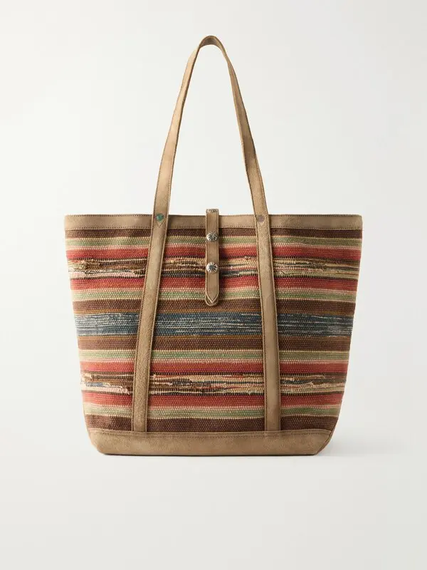 Ralph Lauren Murphy Medium Suede-trimmed Woven Cotton Tote Bag - Multi