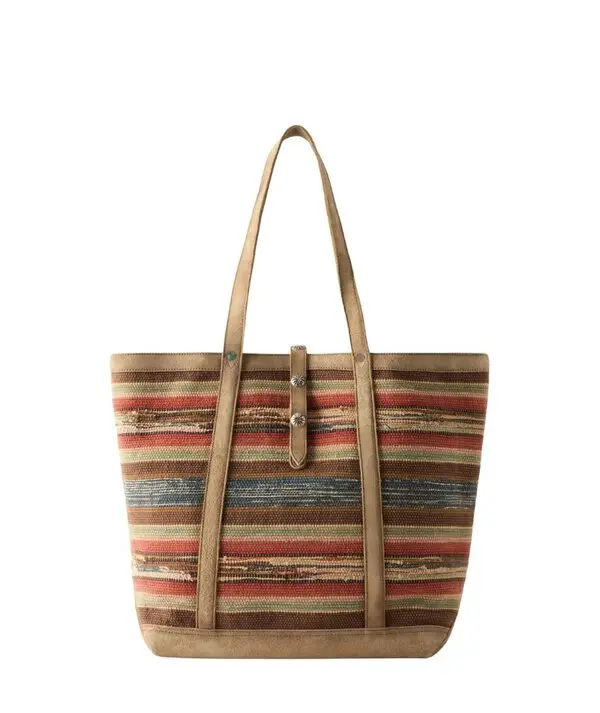 Ralph Lauren Murphy Medium Suede-trimmed Woven Cotton Tote Bag - Multi