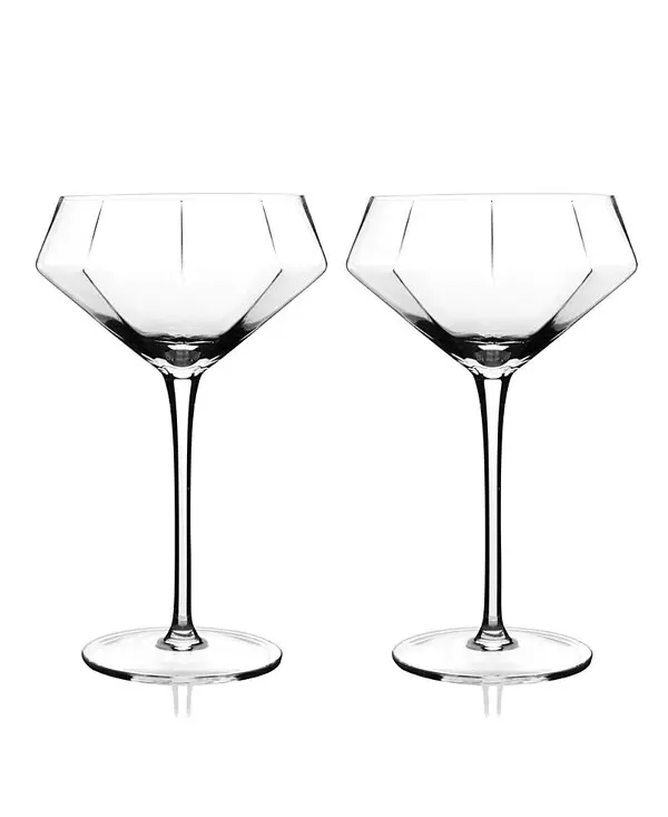 VISKI Seneca Crystal Diamond Martini Glasses, Set Of 2 - Clear