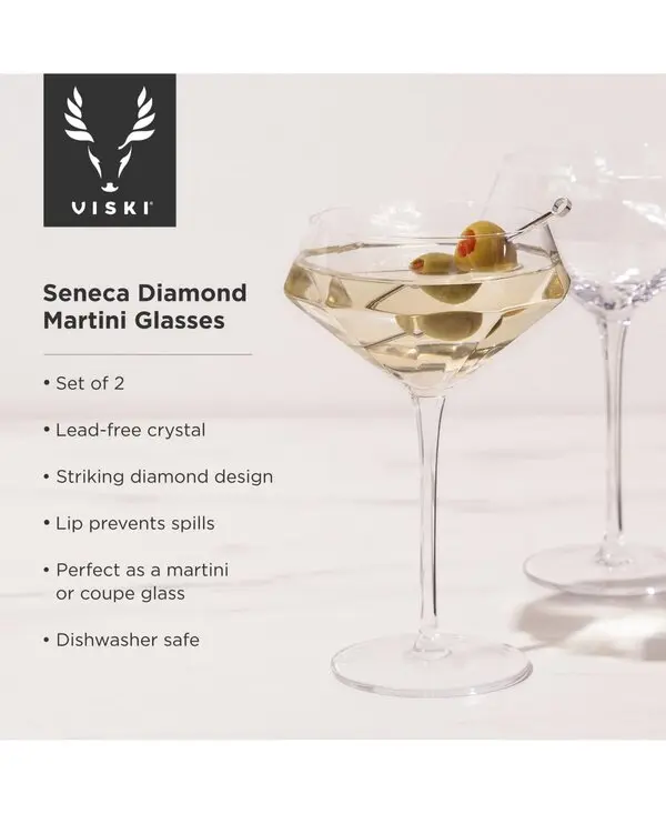 VISKI Seneca Crystal Diamond Martini Glasses, Set Of 2