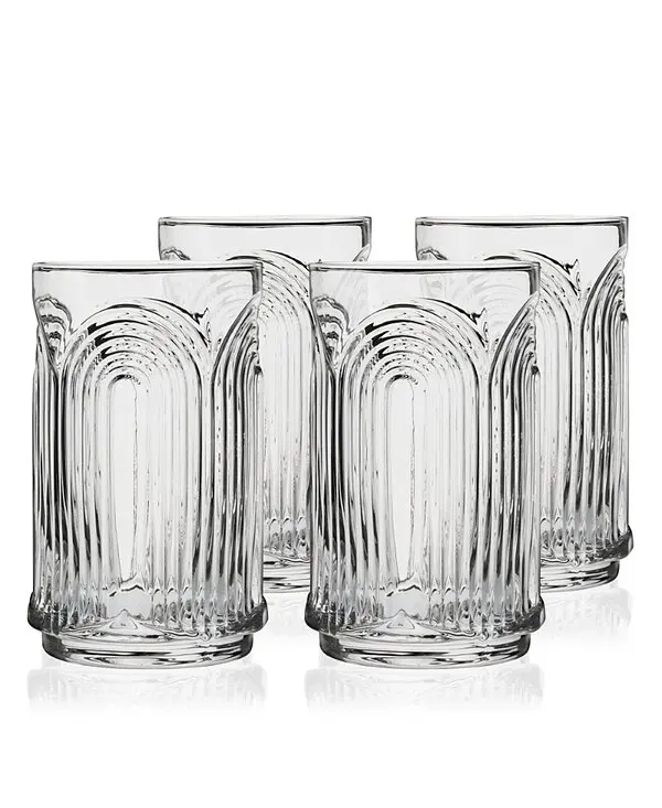 VISKI Deco Beau Crystal Highball Glasses, Set Of 4 - Clear