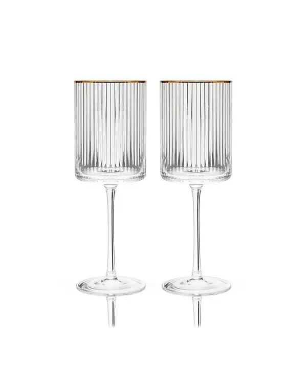 VISKI Meridian Crystal Gold Rimmed Wine Glasses, Set Of 2 - Clear