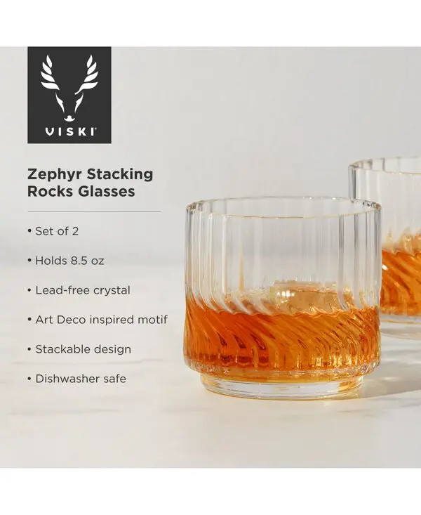 VISKI Zephyr Crystal Lowball Tumblers, Set Of 2