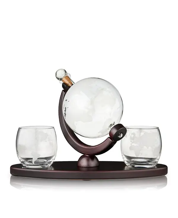 VISKI Globe Decanter & Whiskey Tumblers, Set Of 3 - Clear