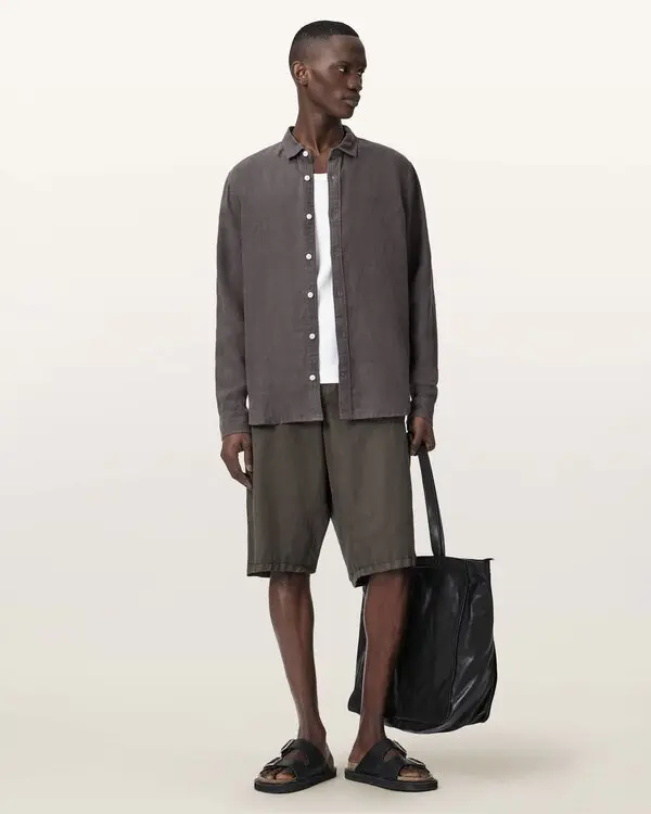 ALLSAINTS Loom Long Sleeve Linen Shirt - Grey