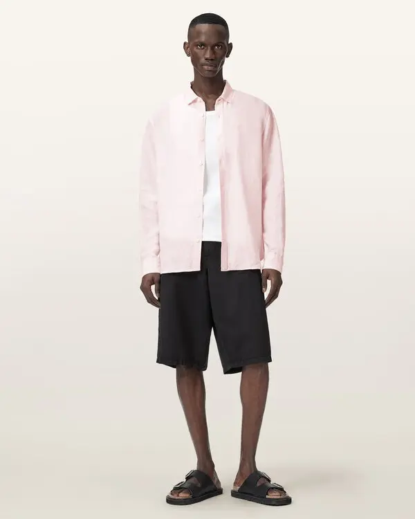 ALLSAINTS Loom Long Sleeve Linen Shirt - Pink