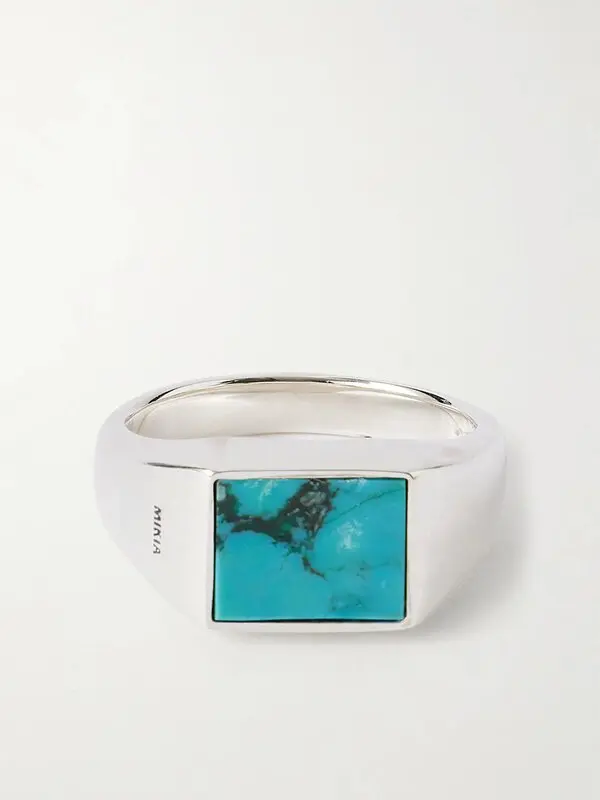 MIKIA Rectangle Sterling Silver Turquoise Ring - Blue