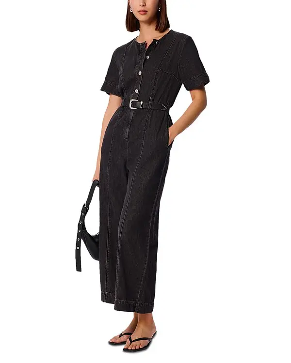 Whistles Button-down Cotton Jumpsuit - Washed Black