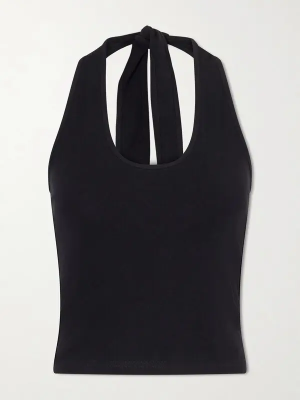 Matteau Tie-detailed Cotton-jersey Halterneck Tank