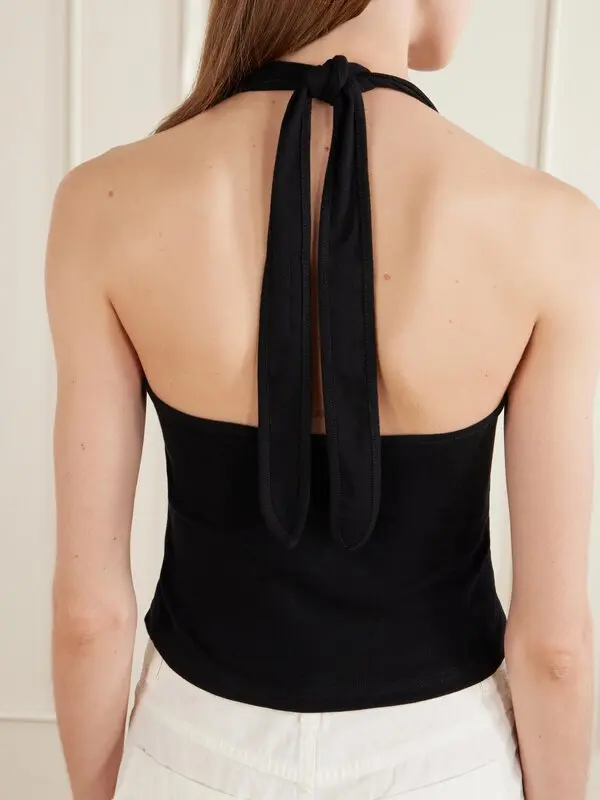 Matteau Tie-detailed Cotton-jersey Halterneck Tank