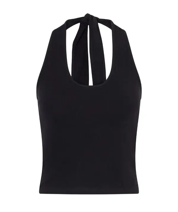 Matteau Tie-detailed Cotton-jersey Halterneck Tank - Black