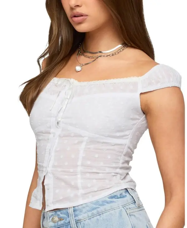 EDIKTED Laura Off Shoulder Dotted Cotton Top