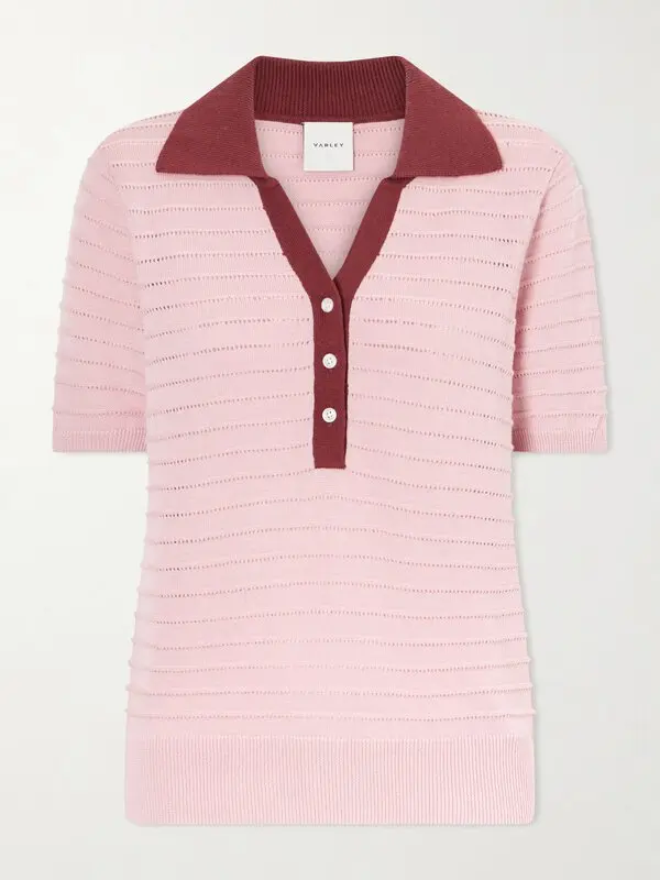 Varley Wren Cotton-blend Knitted Polo Sweater - Pink