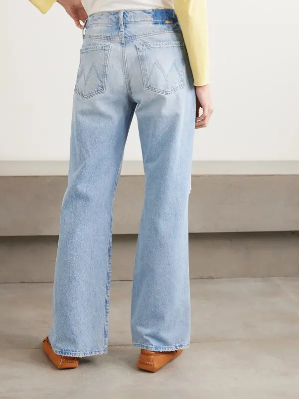 MOTHER Maven Sneak Distressed High-rise Straight-leg Jeans - Blue