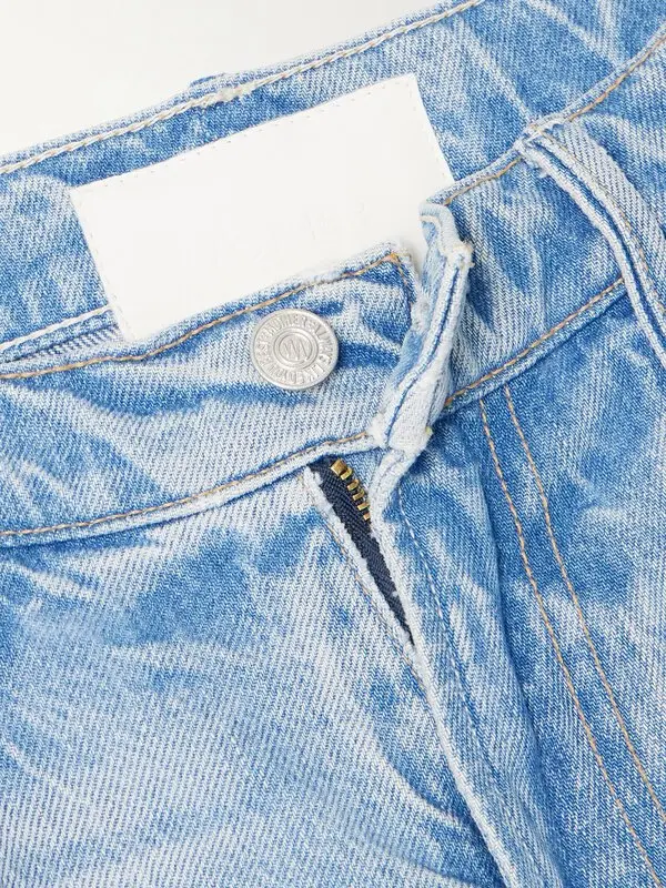 MOTHER Maven Sneak Distressed High-rise Straight-leg Jeans - Blue