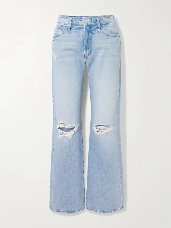 MOTHER Maven Sneak Distressed High-rise Straight-leg Jeans - Blue