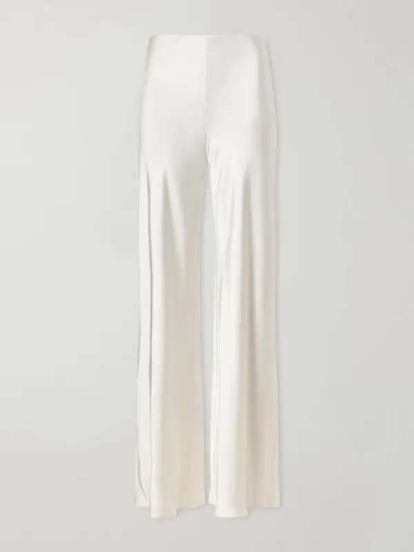 Norma Kamali High-rise Wide-leg Satin Pants - White