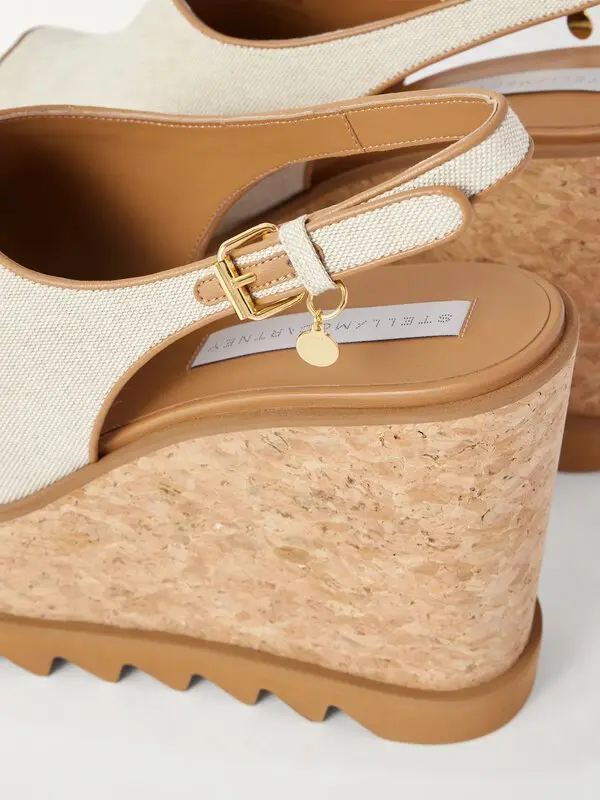 Stella McCartney Sneak-elyse Canvas Slingback Platform Wedge Sandals - Neutrals