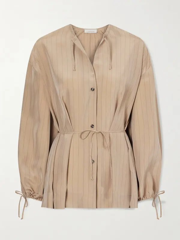 LIBEROWE Ellis Pinstriped Satin Wrap Blouse