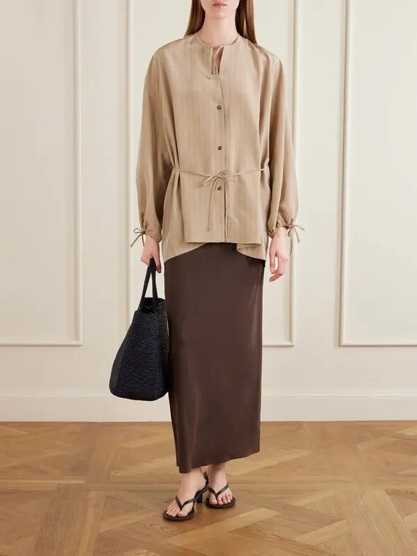 LIBEROWE Ellis Pinstriped Satin Wrap Blouse