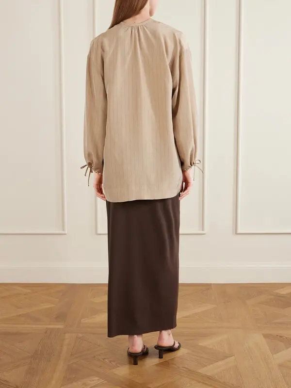 LIBEROWE Ellis Pinstriped Satin Wrap Blouse