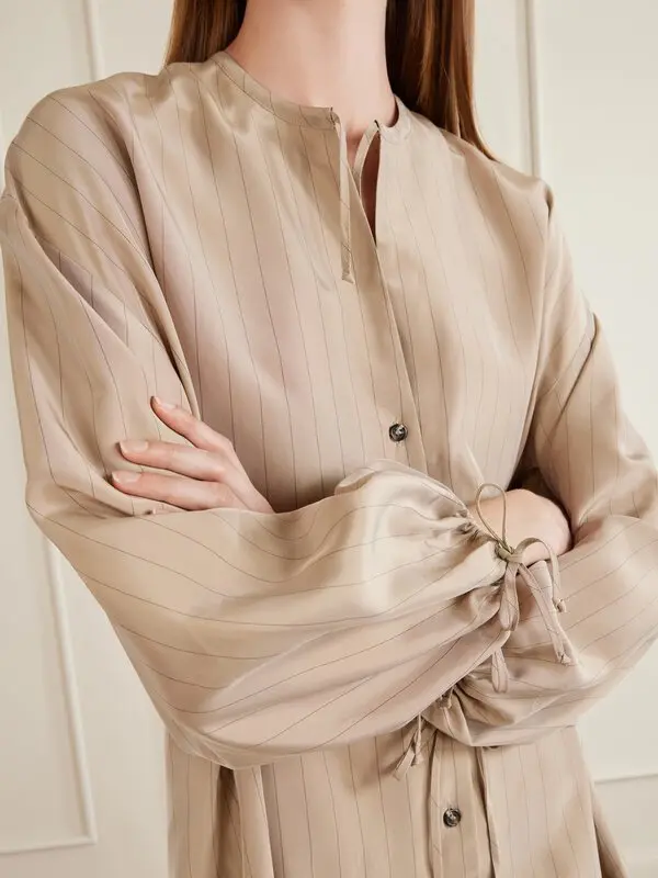 LIBEROWE Ellis Pinstriped Satin Wrap Blouse