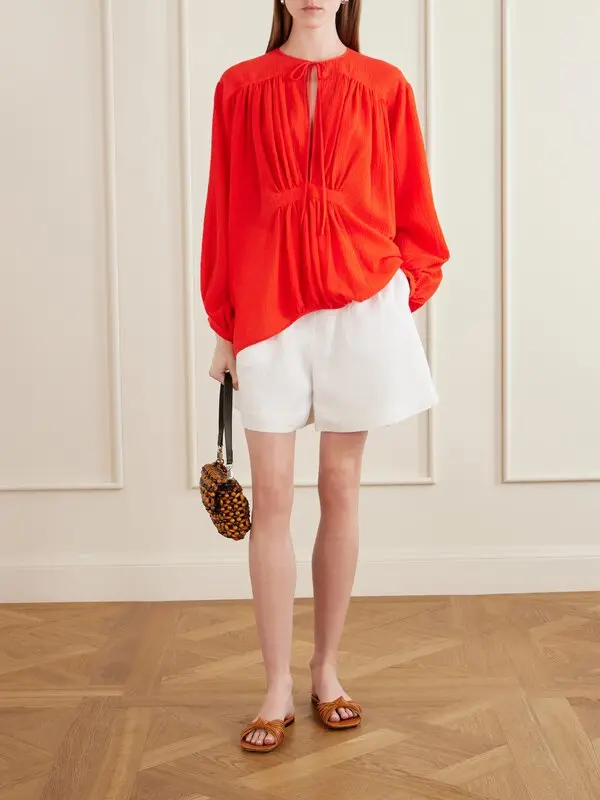 LES VACANCES D’IRINA Gathered Cotton Shirt