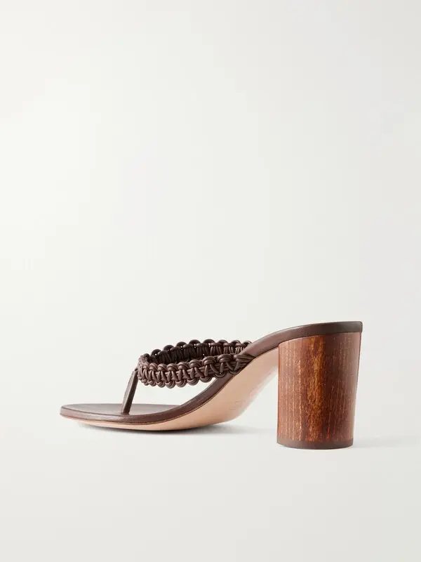 GIANVITO ROSSI 70 Woven Leather Thong Sandals - Brown