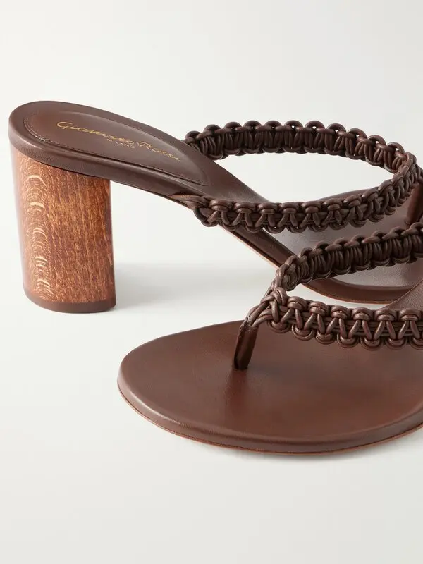 GIANVITO ROSSI 70 Woven Leather Thong Sandals - Brown