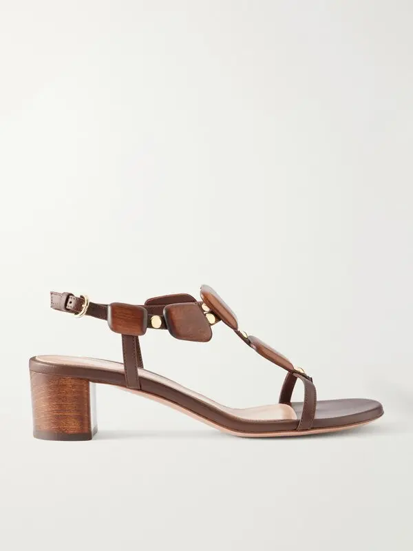 GIANVITO ROSSI Appliquéd Studded Leather Thong Sandals - Brown